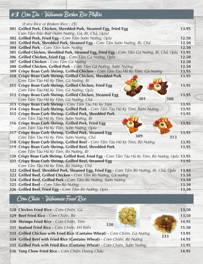 Menu - Pho Sunrise